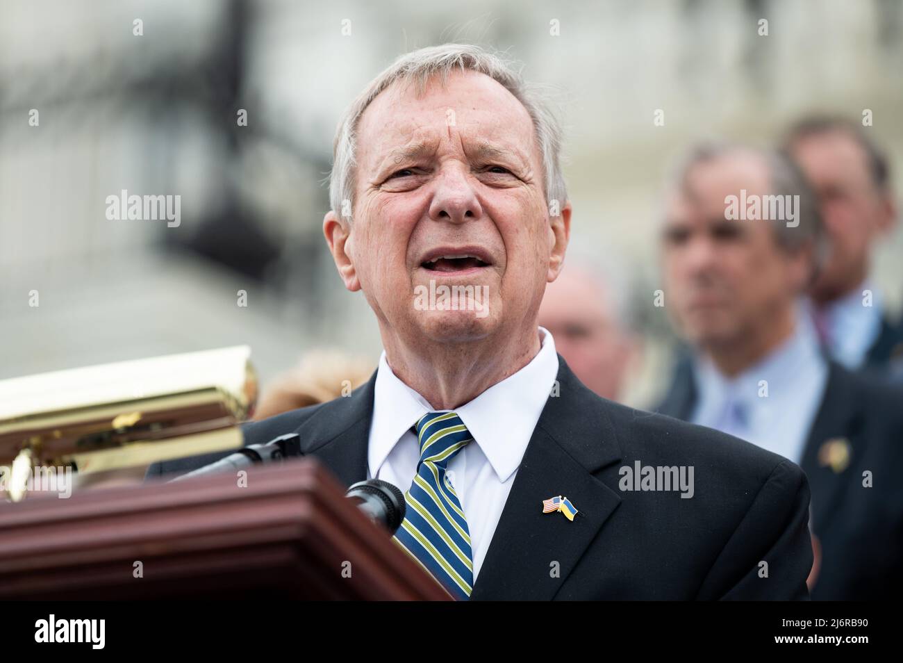 U.S. Senator Dick Durbin (D-IL) speaking at a press conference about ...