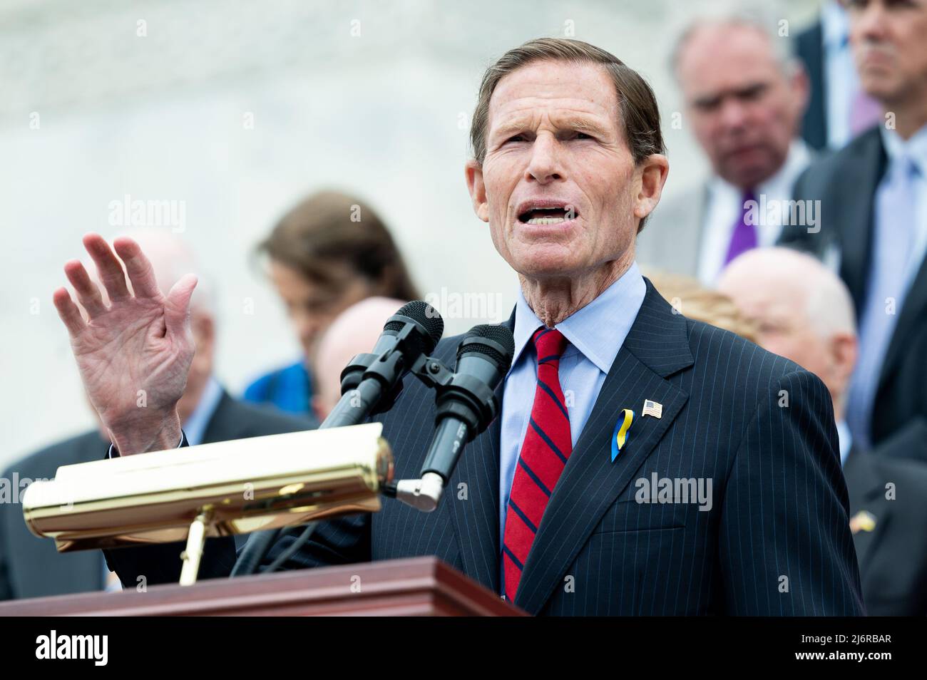 U.S. Senator Richard Blumenthal (D-CT) speaking at a press conference ...