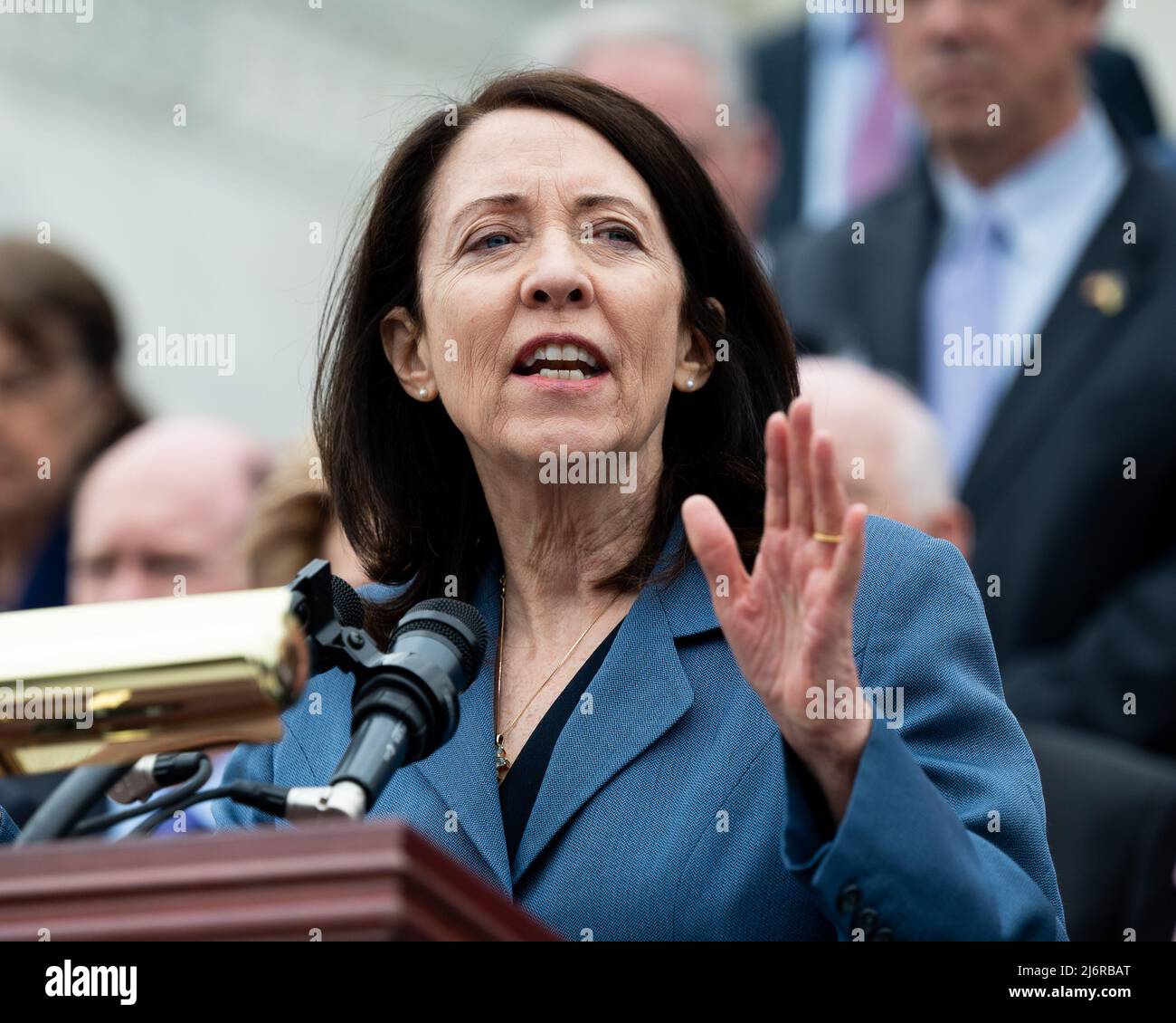 U.S. Senator Maria Cantwell (D-WA) speaking at a press conference about ...