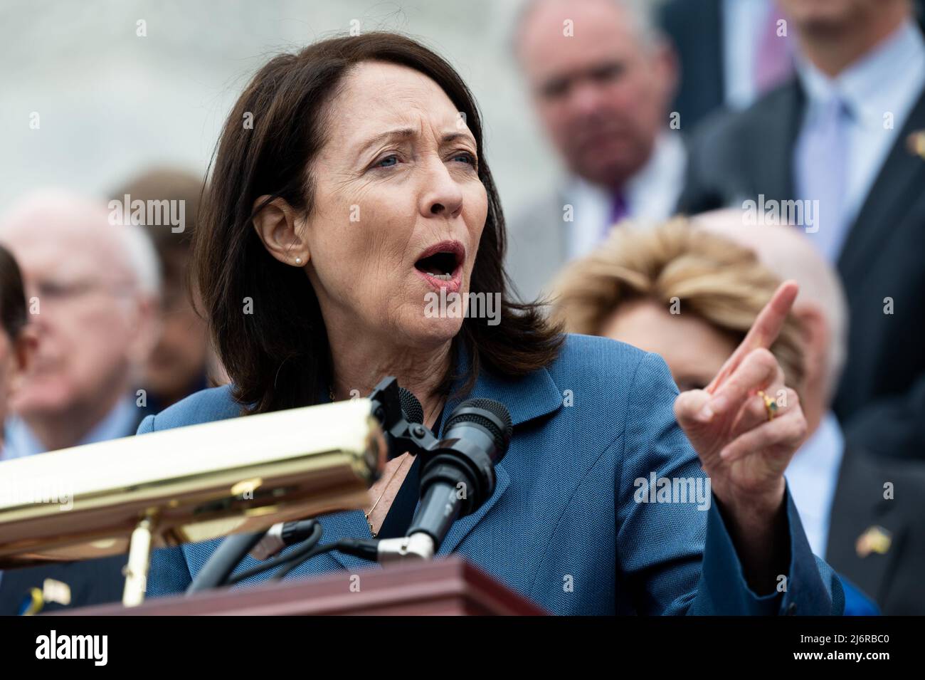 U.S. Senator Maria Cantwell (D-WA) speaking at a press conference about ...
