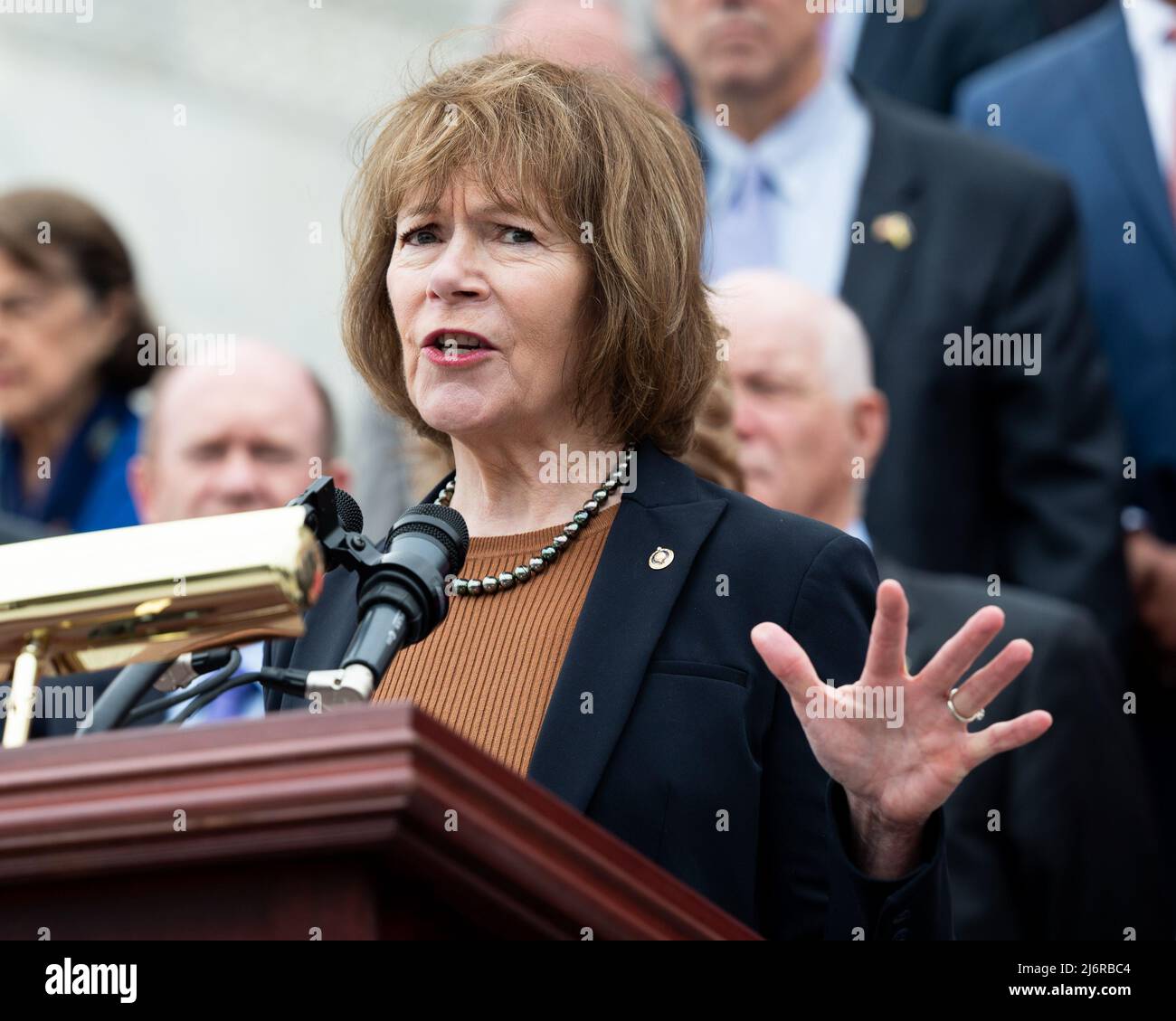 U.S. Senator Tina Smith (D-MN) speaking at a press conference about the ...