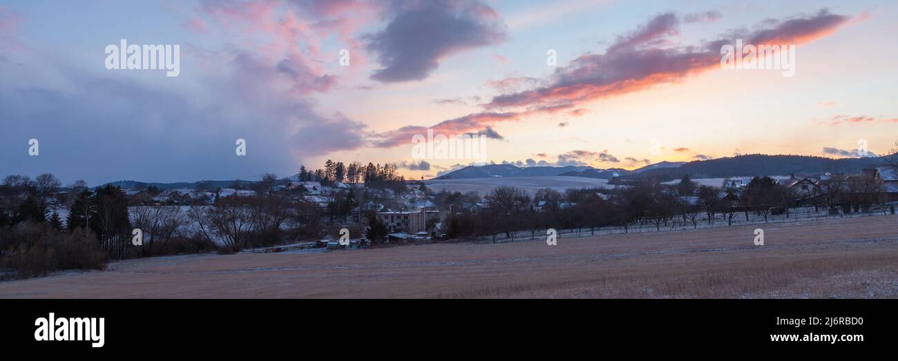Sunset over Trnovo village, Turiec region, Slovakia. v Stock Photo - Alamy