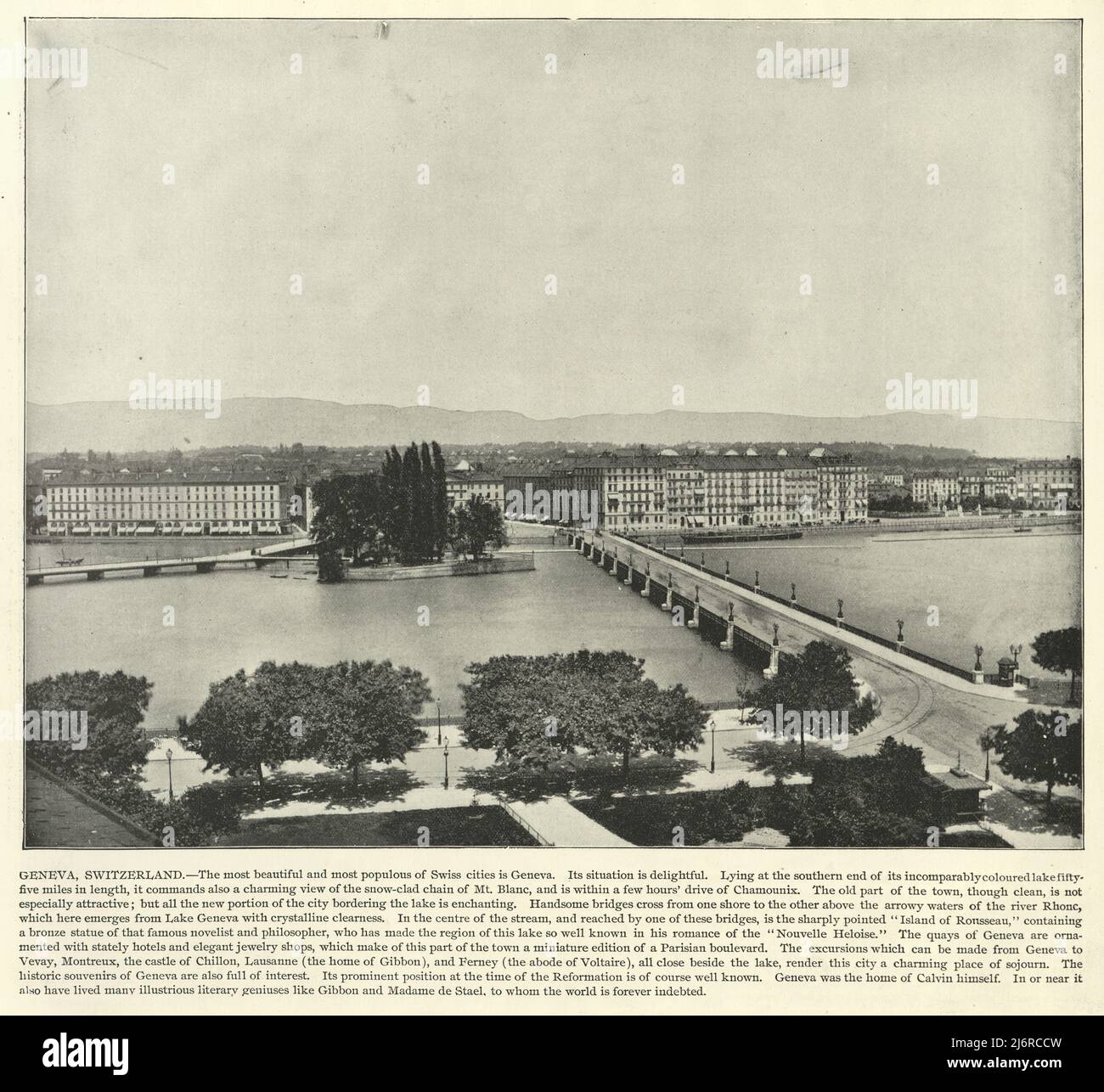Vintage photograph of View of Geneva, Switzerland,19th Century Stock ...