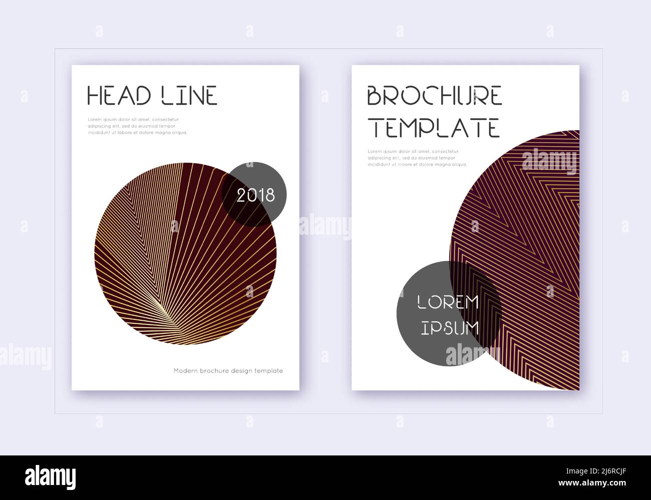 Trendy cover design template set. Gold abstract lines on maroon ...