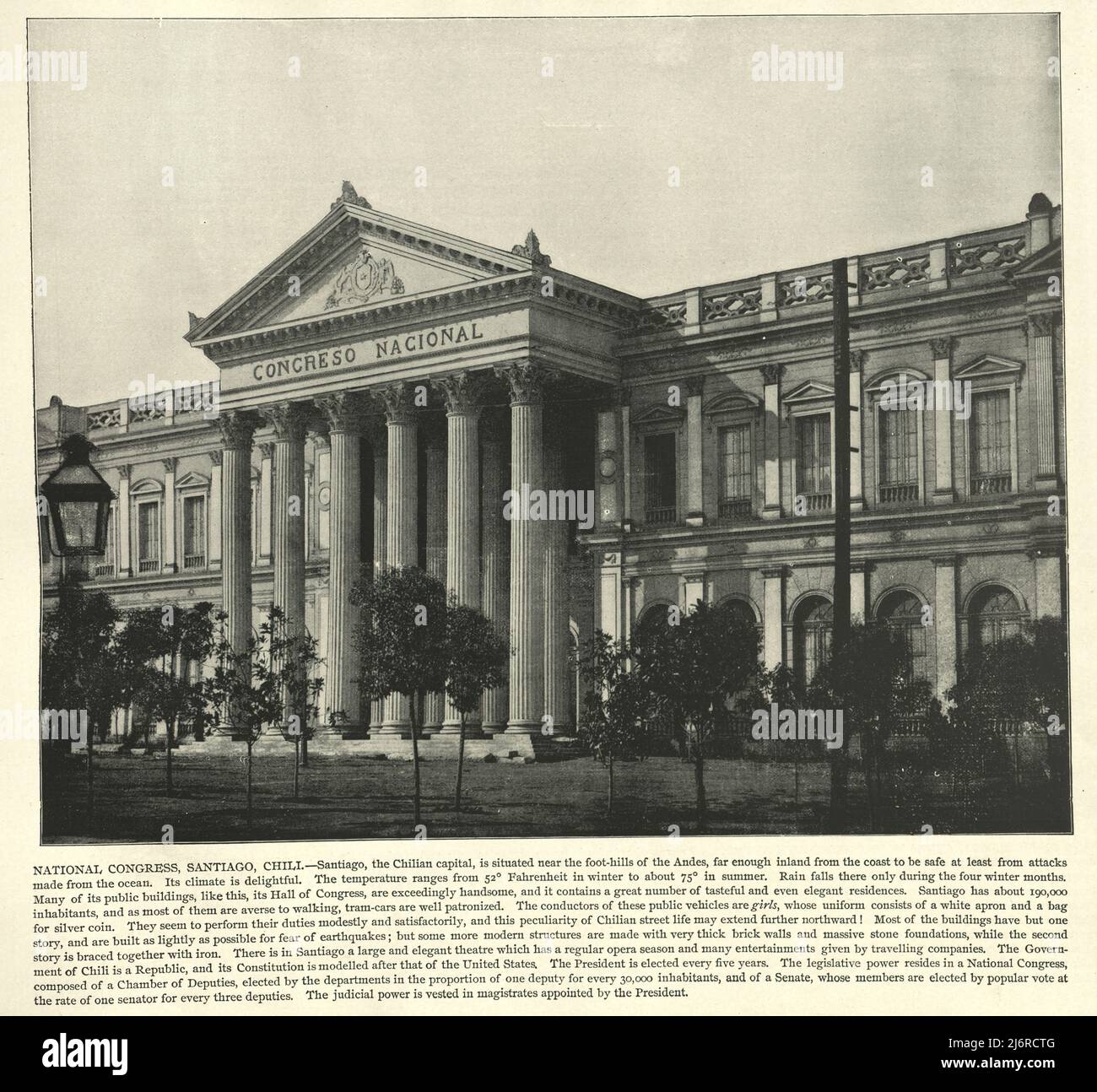 Antique photograph of the National Congress, Santiago, Chile, 19th ...