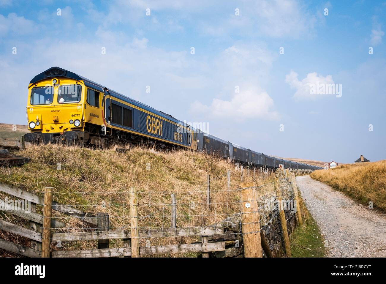 Freight Train at Blea Moor signal box near Ribblehead in The Yorkshire ...