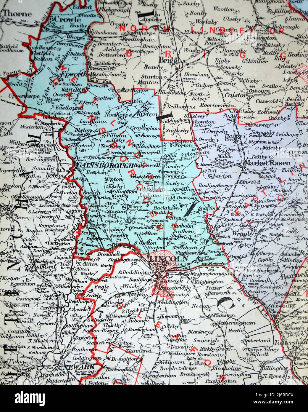 Antique map of Lincoln, Gainsborough, Brigg and area in United Kingdom ...