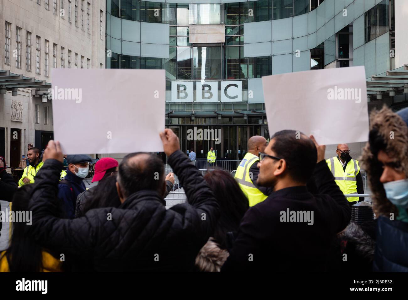 A protest outside BBC Broadcasting House, London Stock Photo - Alamy