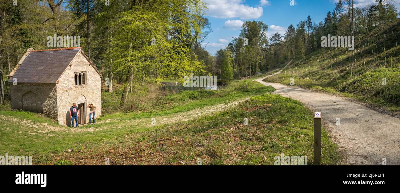 The restored stone built pumphouse on the fishpool valley, Croft Castle ...
