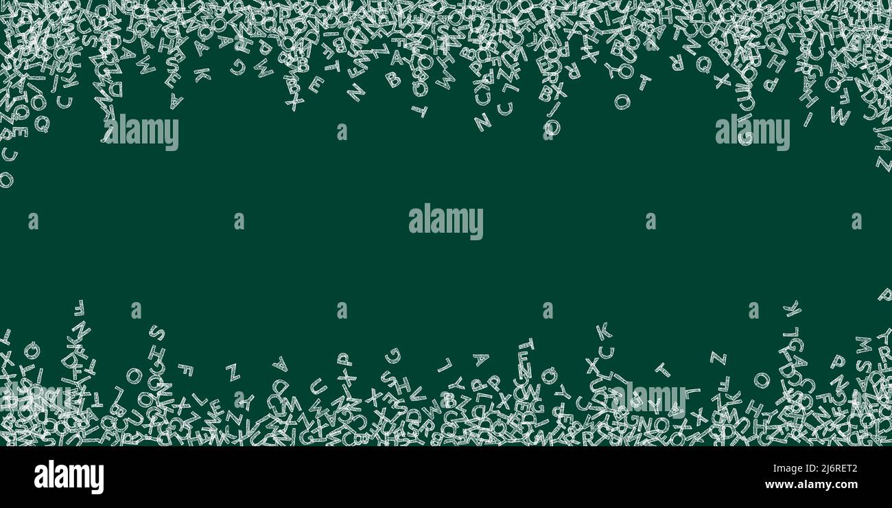 Falling letters of English language. Chalk sketch flying words of Latin ...