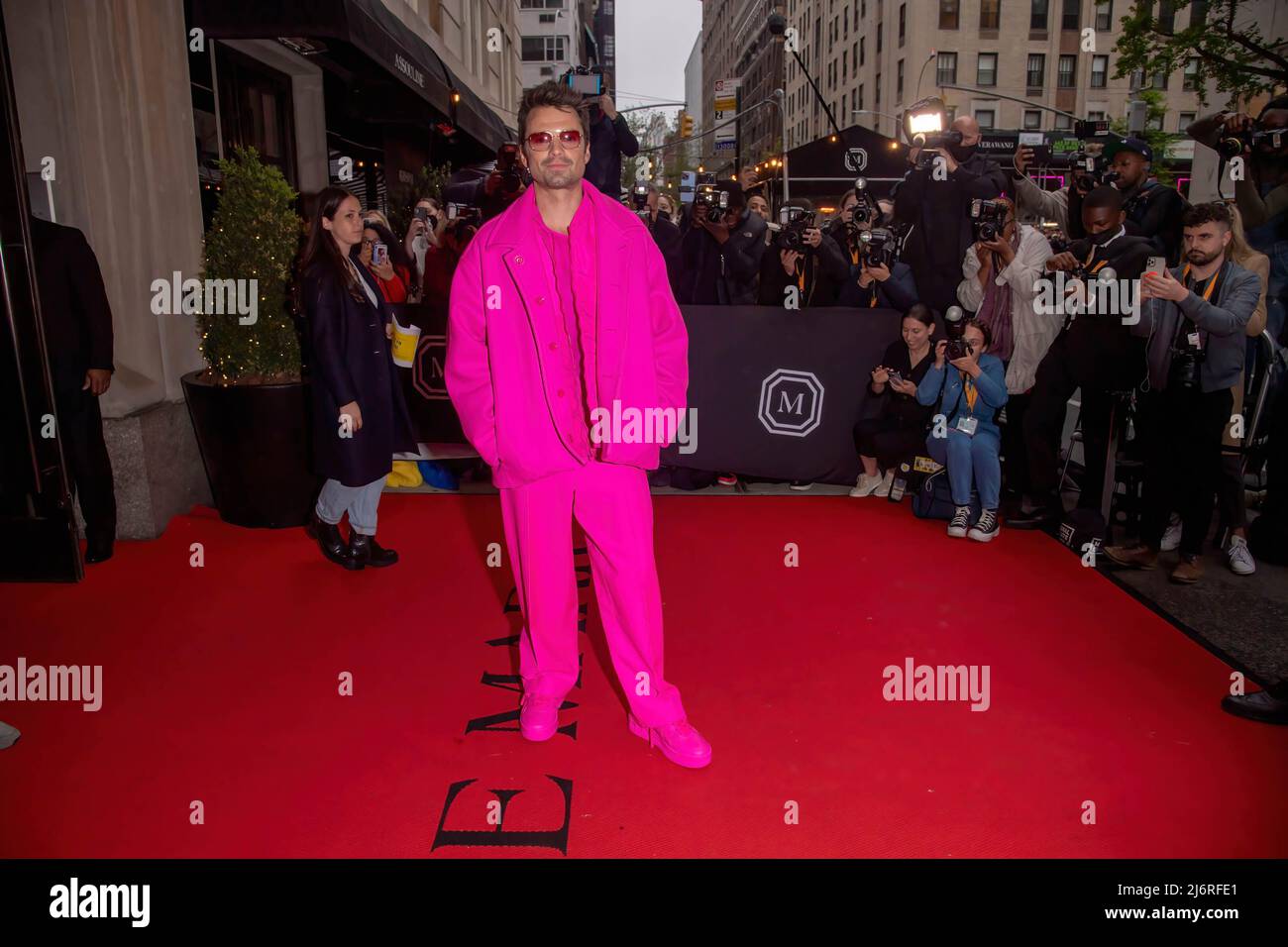 Sebastian Stan departs The Mark Hotel for 2022 Met Gala in New York ...