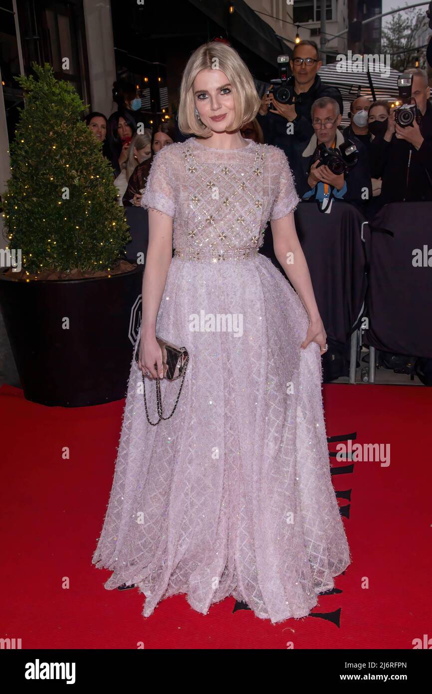 Lucy Boynton wearing Chanel departs The Mark Hotel for 2022 Met Gala in ...