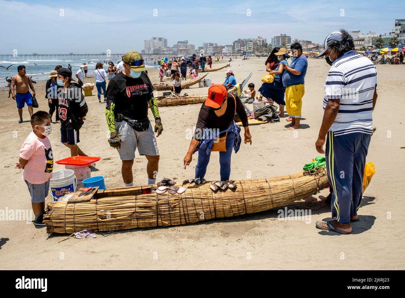 Local People Selling Fresh Fish From Their Caballitos De Totora ...