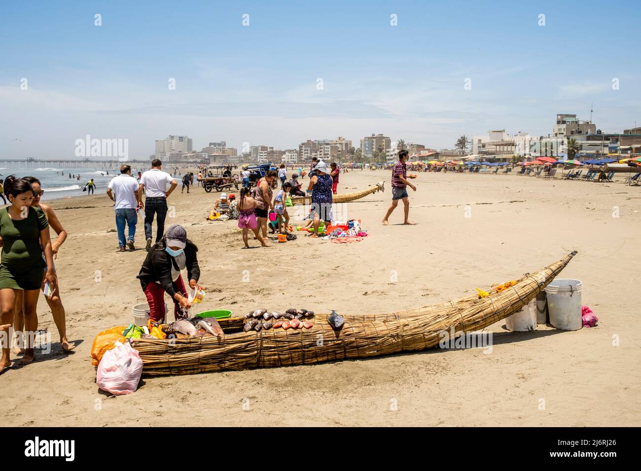 Local People Selling Fresh Fish From Their Caballitos De Totora ...