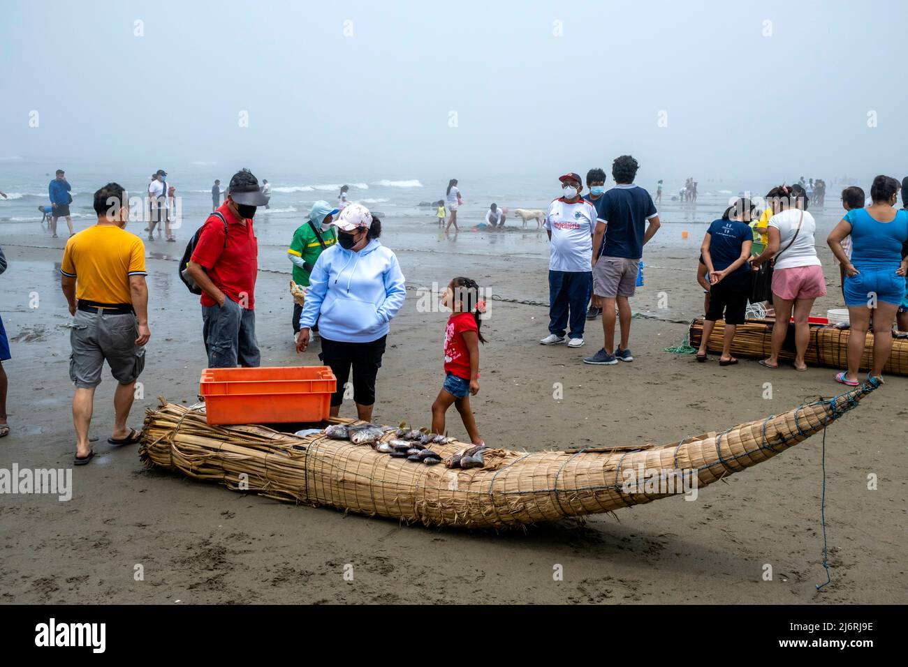 Local People Selling Fresh Fish From Their Caballitos De Totora ...
