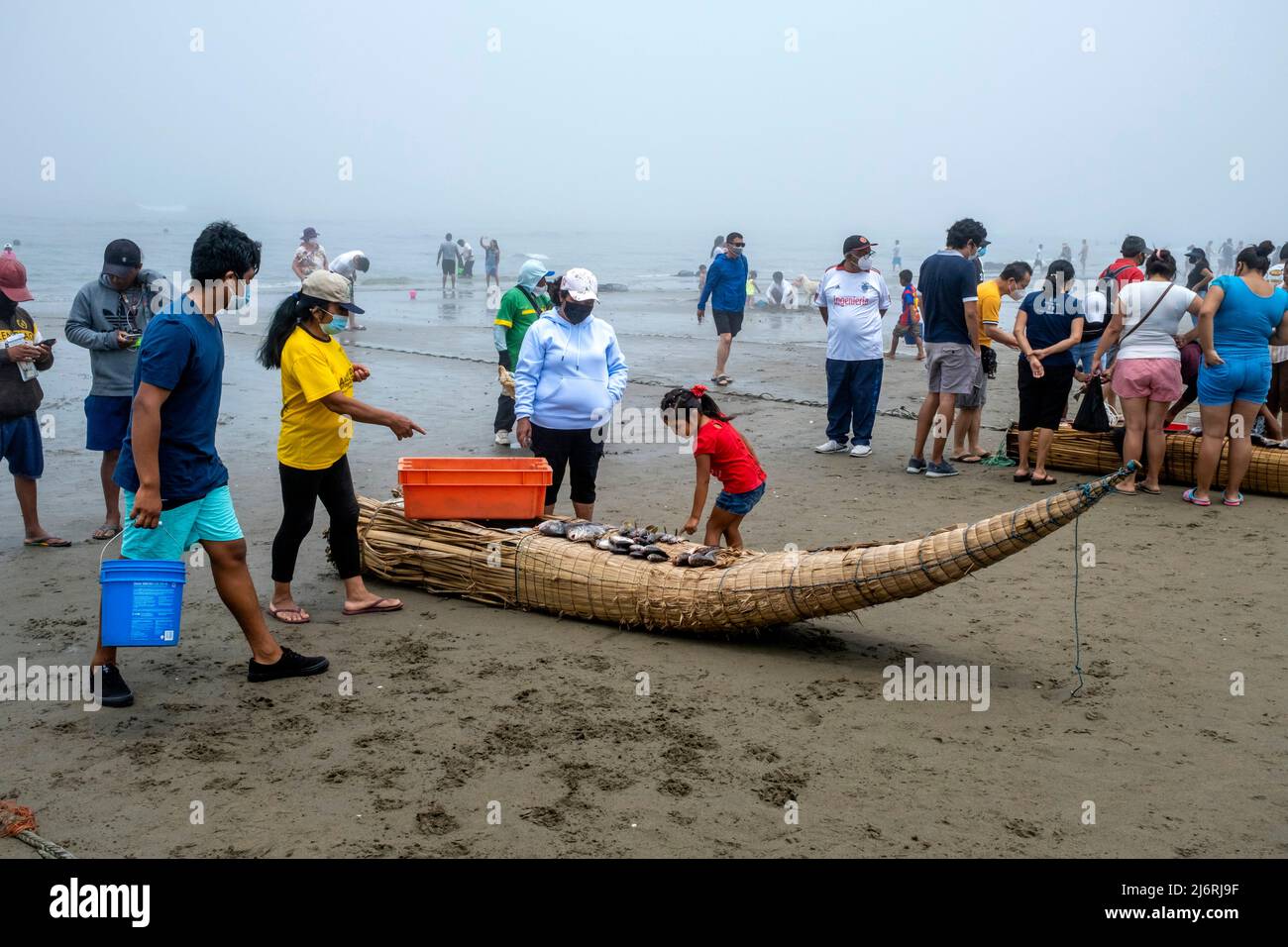 Local People Selling Fresh Fish From Their Caballitos De Totora ...