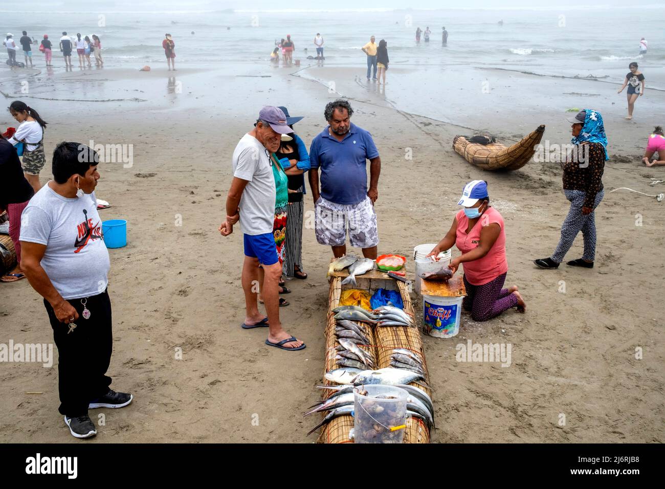 Local People Selling Fresh Fish From Their Caballitos De Totora ...