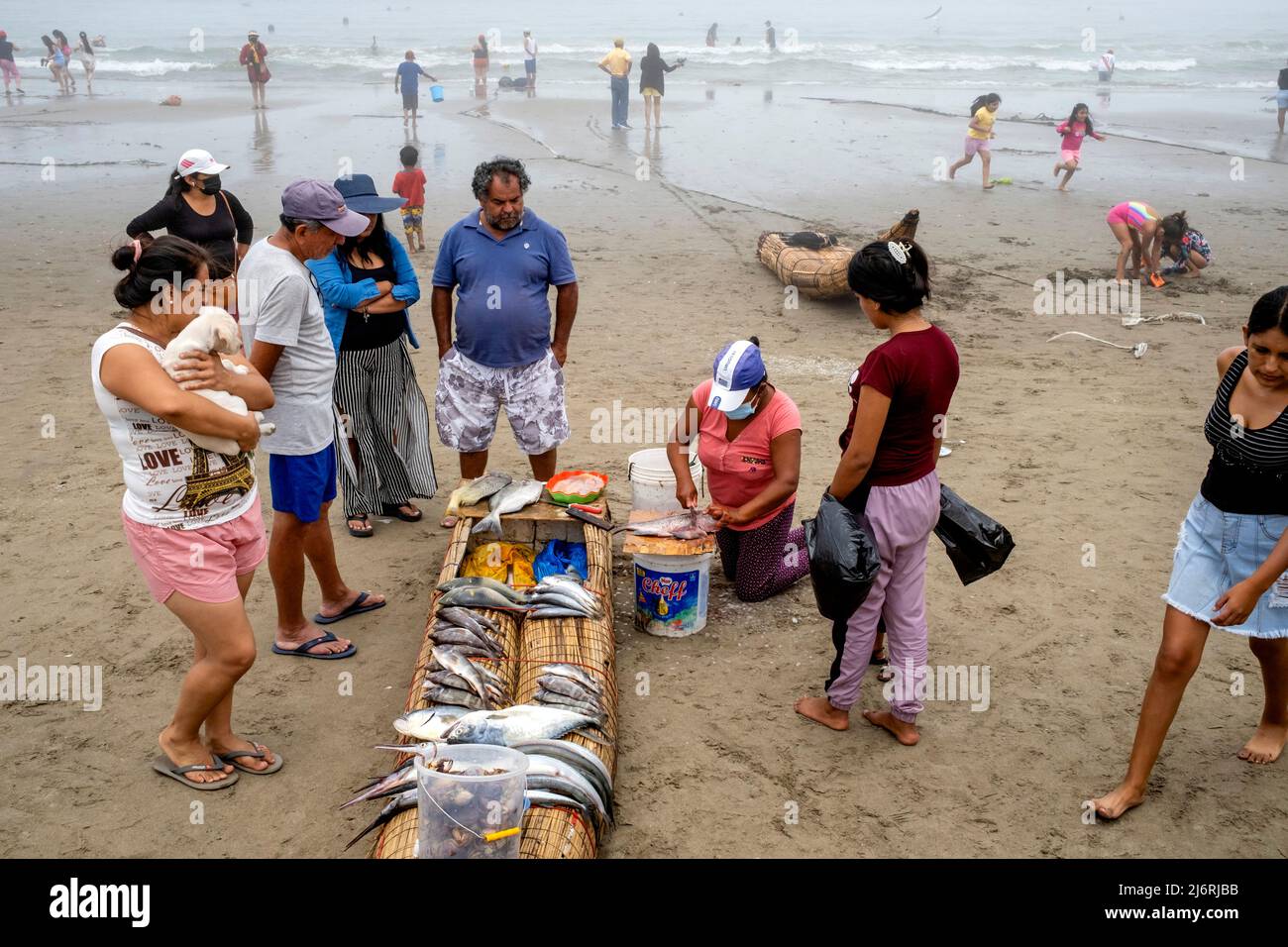 Local People Selling Fresh Fish From Their Caballitos De Totora ...