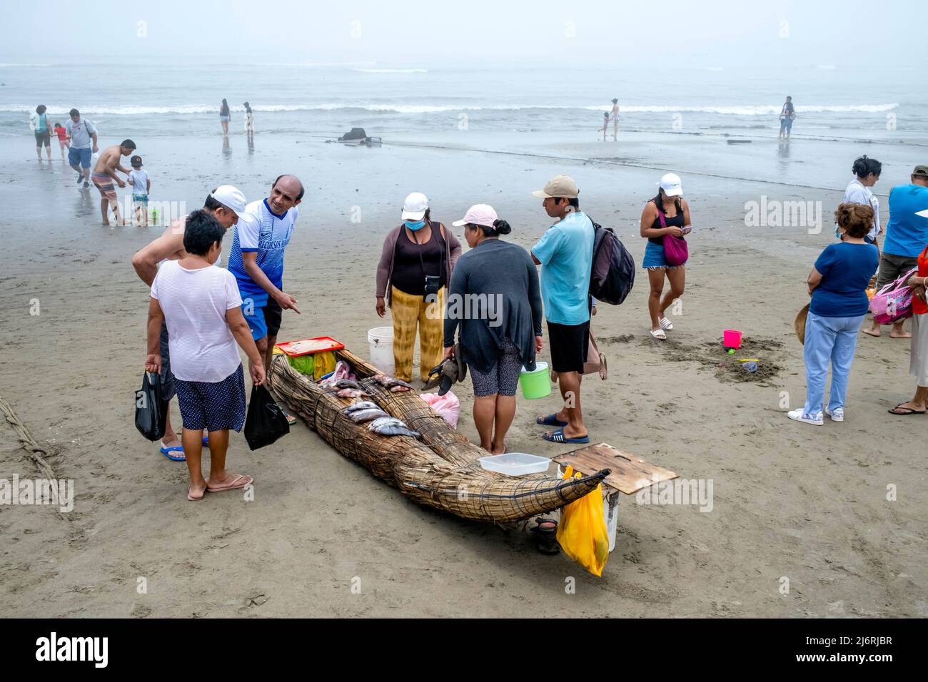 Local People Selling Fresh Fish From Their Caballitos De Totora ...