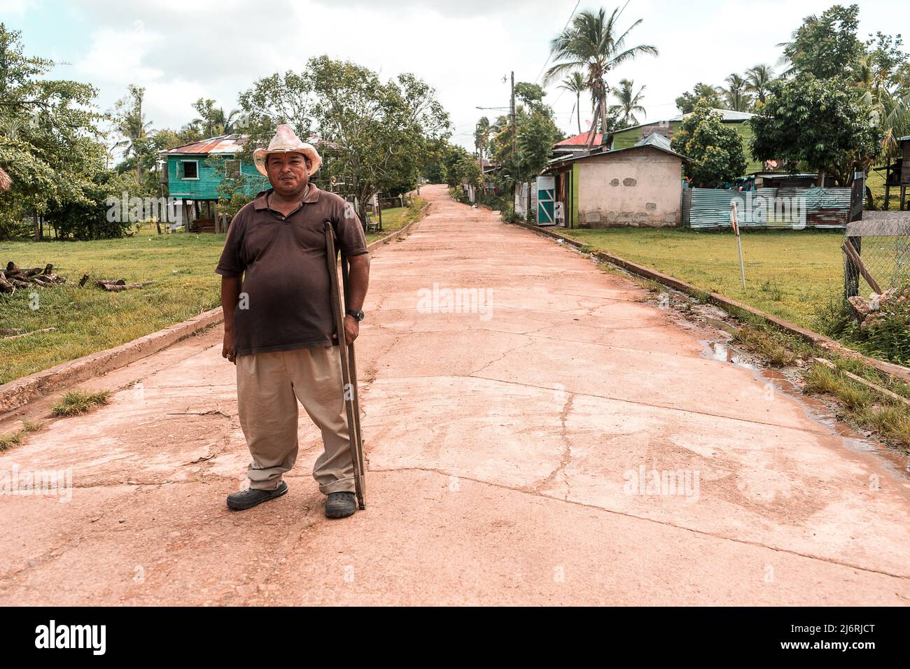 Mestizo indigenous man with crutches and hat in the caribbean of ...