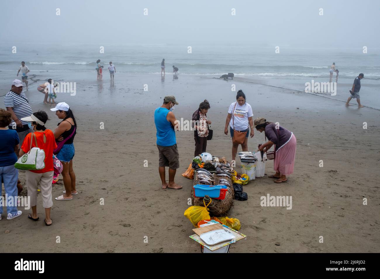 Local People Selling Fresh Fish From Their Caballitos De Totora ...