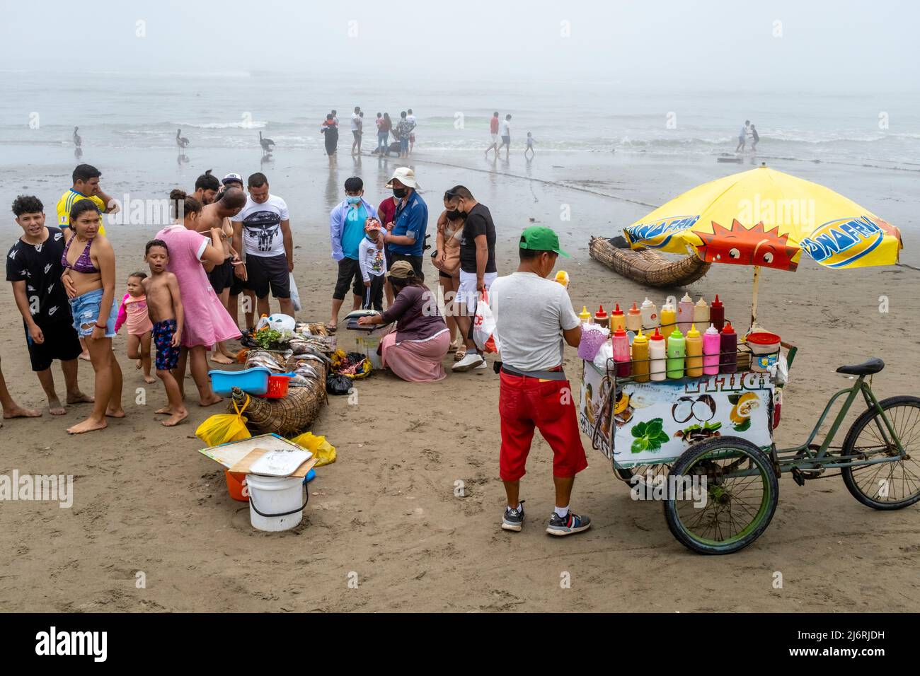 Local People Selling Fresh Fish From Their Caballitos De Totora ...