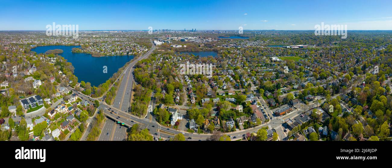 Arlington Heights suburban landscape panoramic aerial view in spring ...