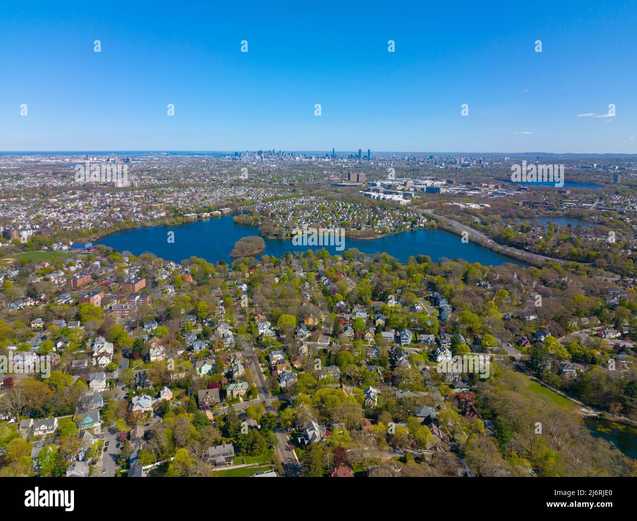 Arlington Heights suburban landscape aerial view in spring with Spy ...
