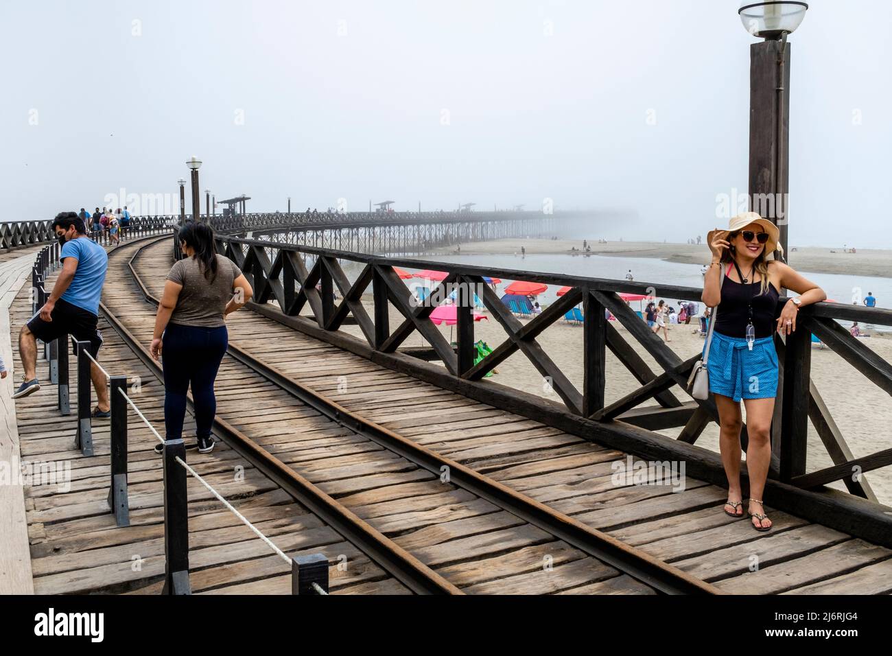 Peruvian Tourists/Visitors On The Pier At Pimentel Beach, Chiclayo ...