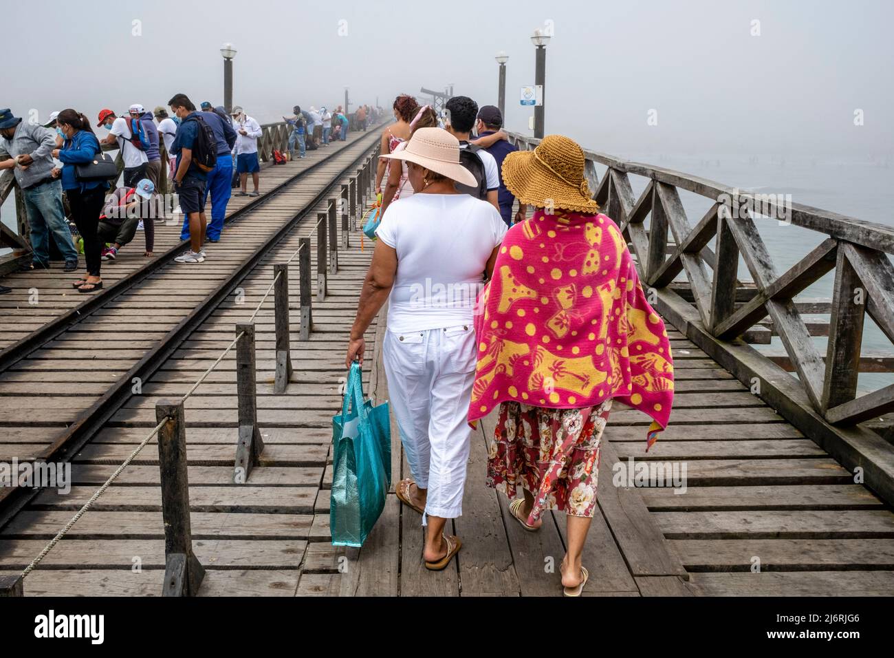 Peruvian Tourists/Visitors On The Pier At Pimentel Beach, Chiclayo ...