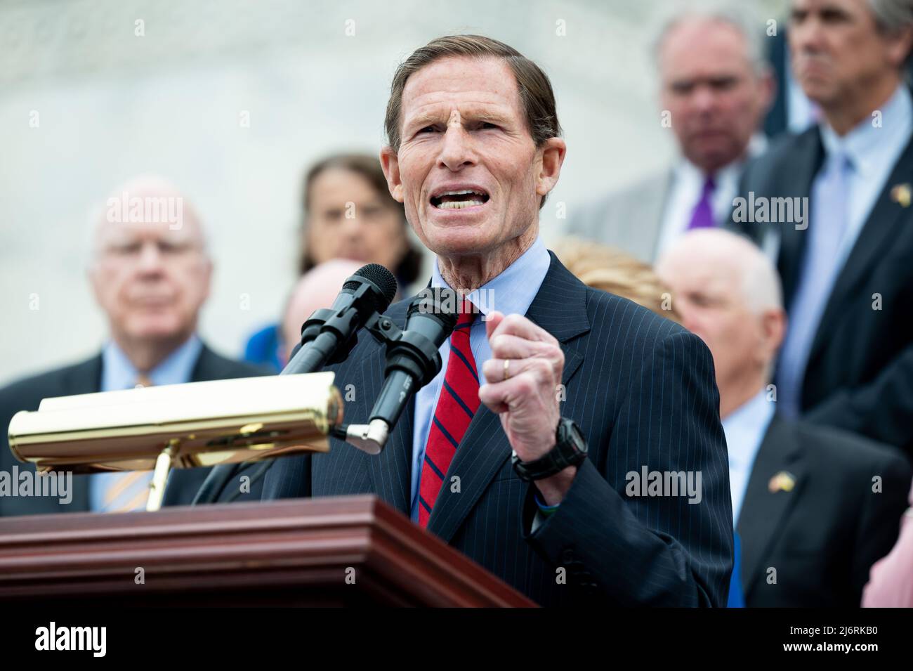 U.S. Senator Richard Blumenthal (D-CT) speaking at a press conference ...