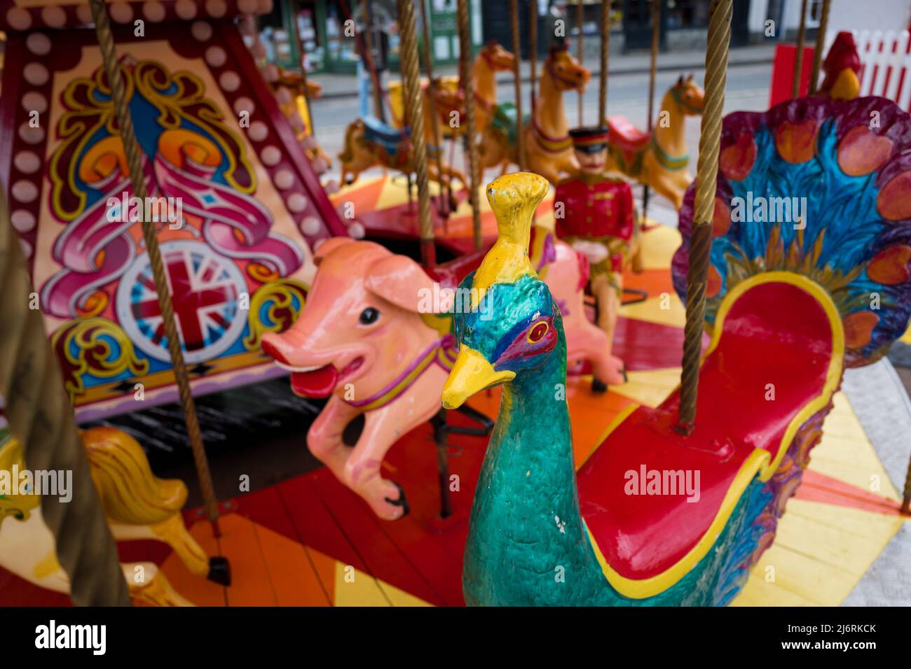 A Merry Go Round, a fair ground attraction at the May fair in Ludlow ...