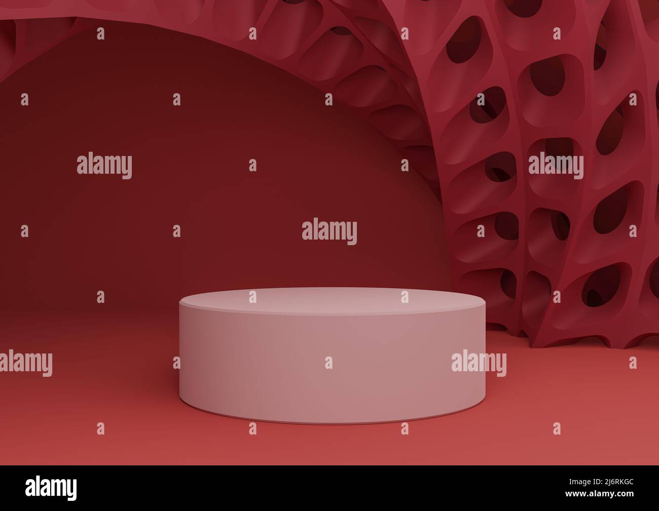 Bright maroon, dark red 3D rendering product display with cylinder ...