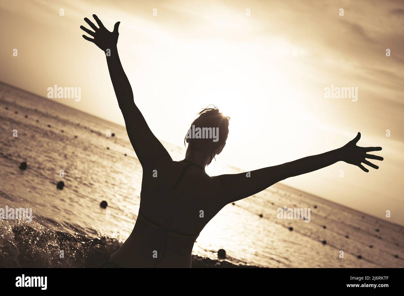 Woman hands up silhouette hi-res stock photography and images - Alamy