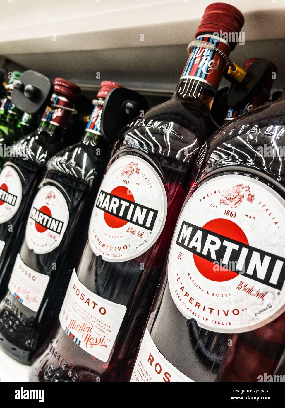 italian spirit drink Martini stands on supermarket rack Stock Photo - Alamy