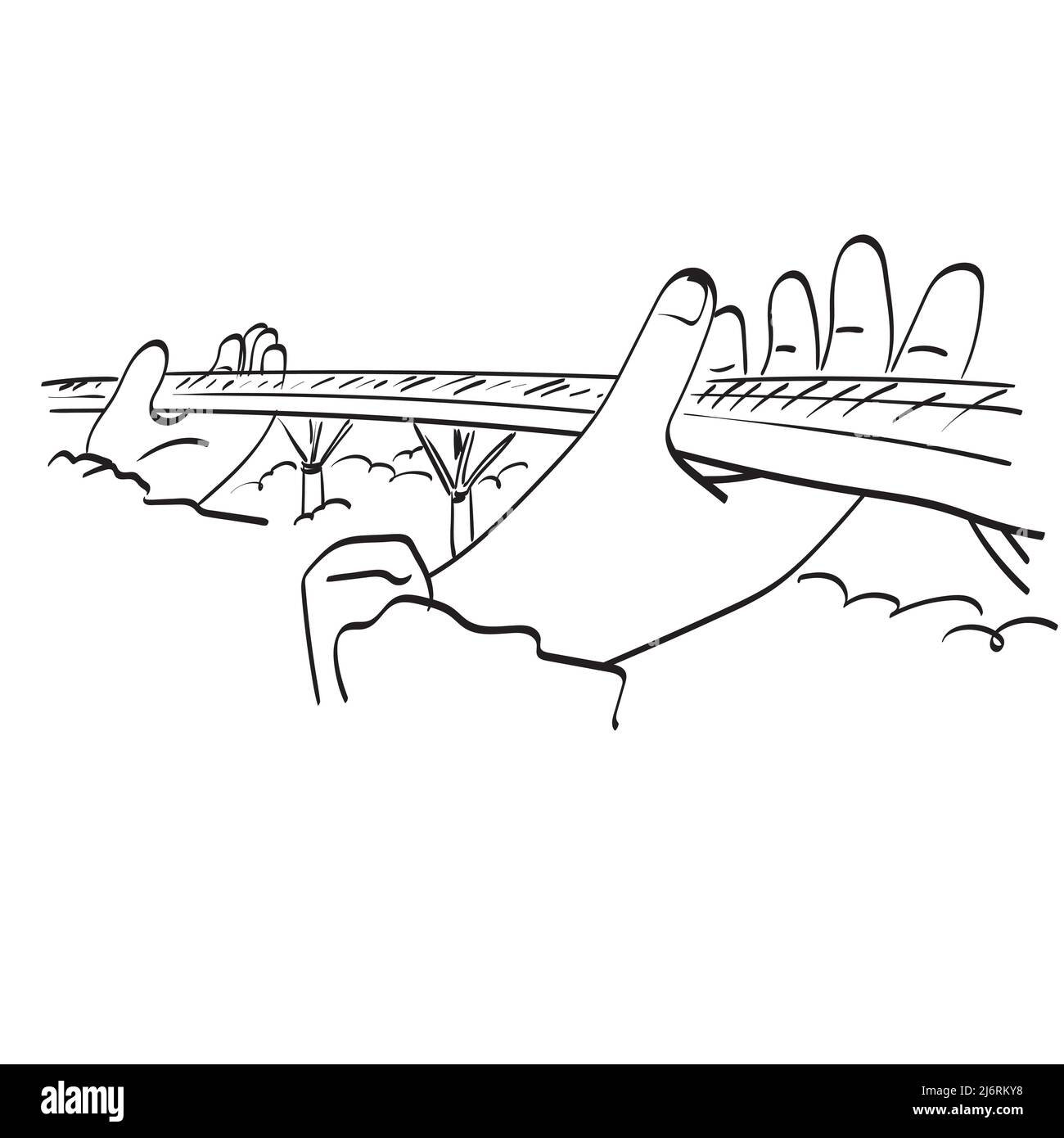 Golden Hand Bridge Danang Vietnam illustration vector hand drawn ...