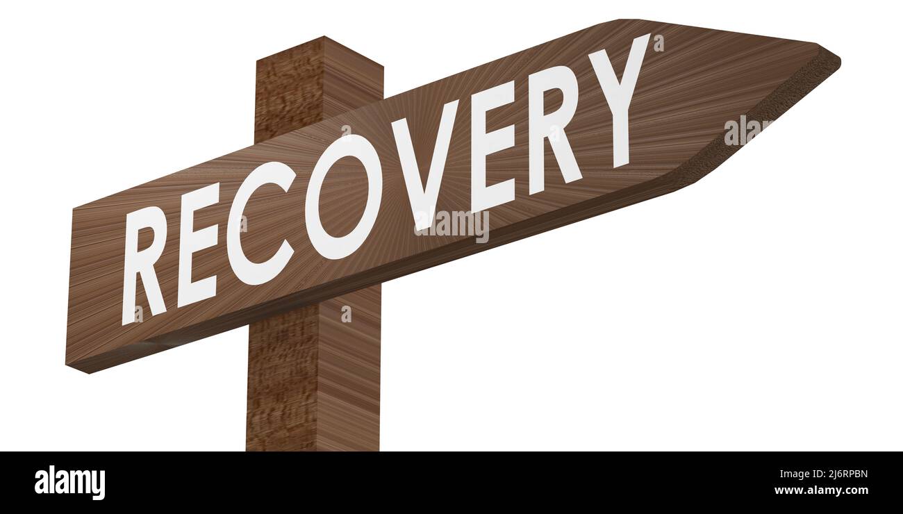 Recovery wooden road sign isolated, 3d rendering Stock Photo - Alamy