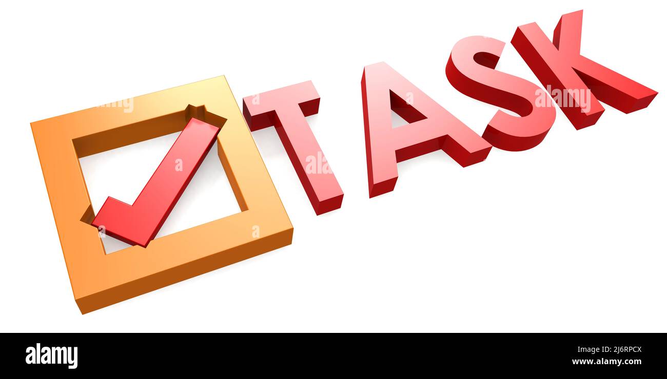 Task word with checkmark isolated, 3d rendering Stock Photo - Alamy