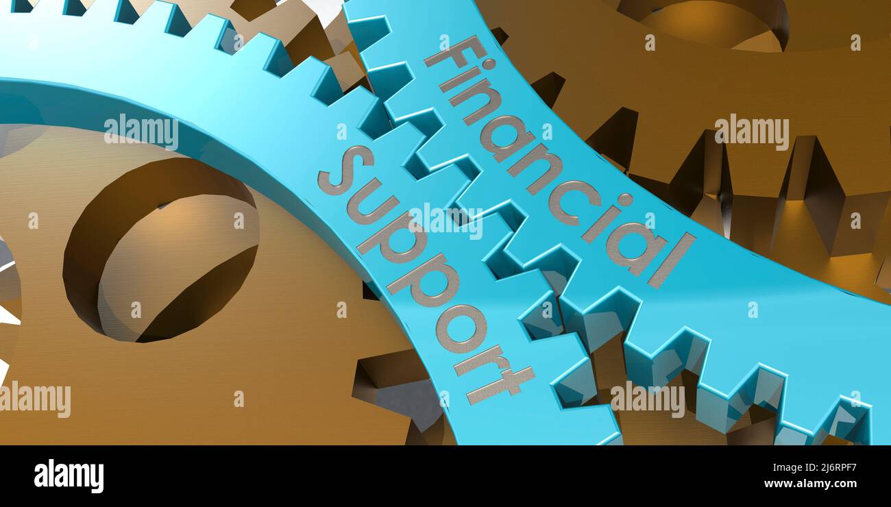 Financial support word on gears, 3d rendering Stock Photo - Alamy