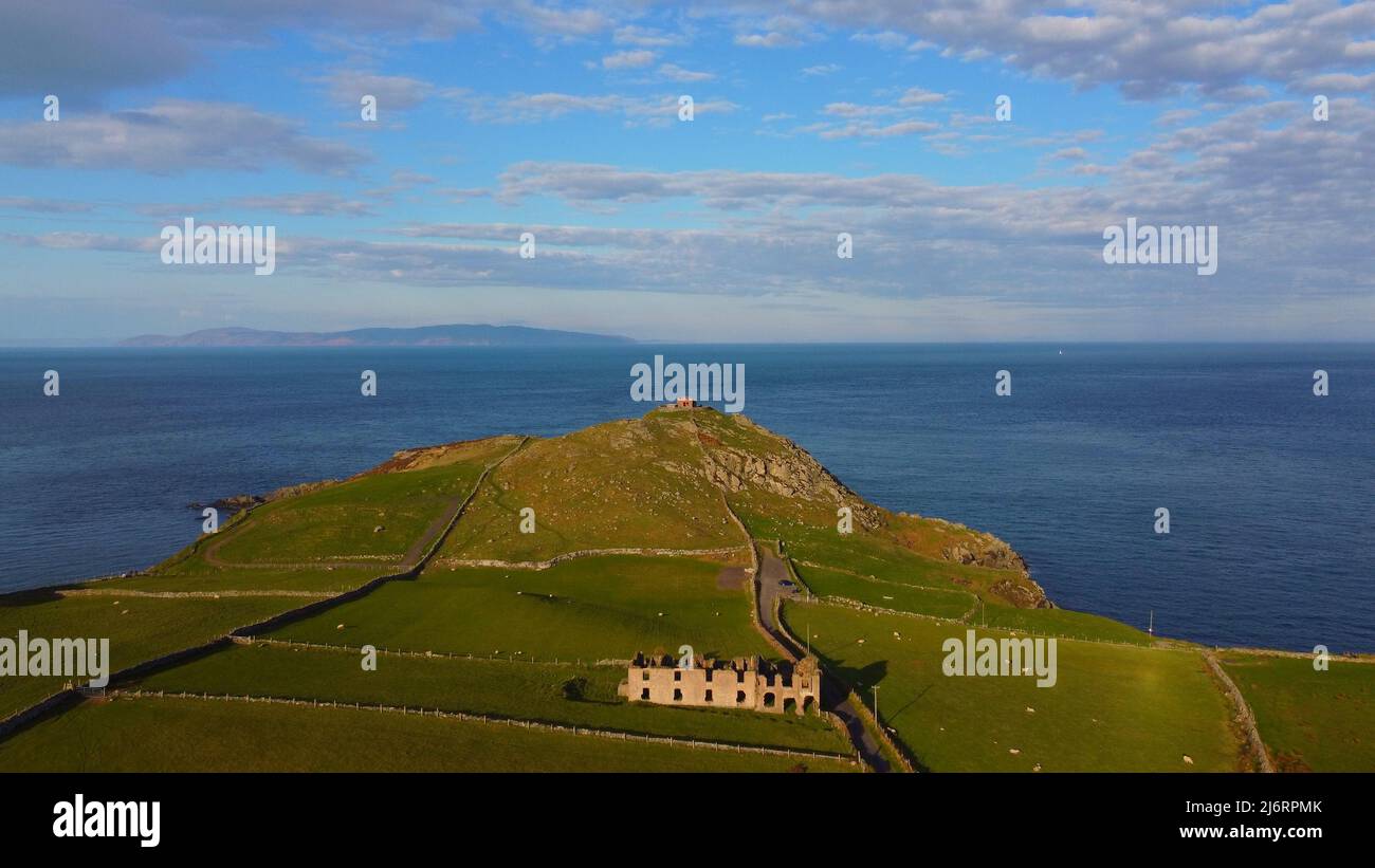 The beautiful Causeway Coast at Torre Head in Northern Ireland - aerial ...