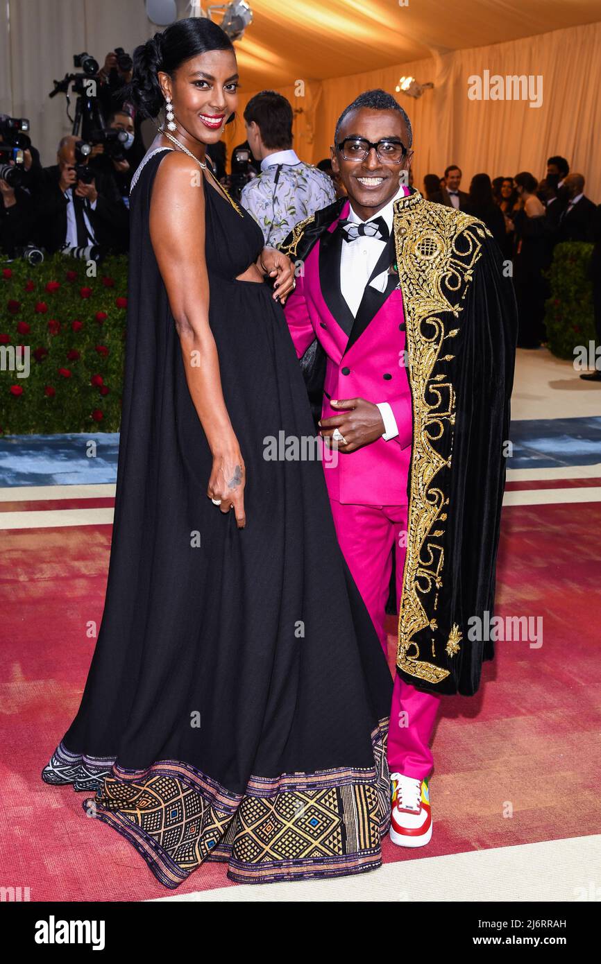 New York, NY on May 2, 2022. Maya Haile and Marcus Samuelsson walking ...