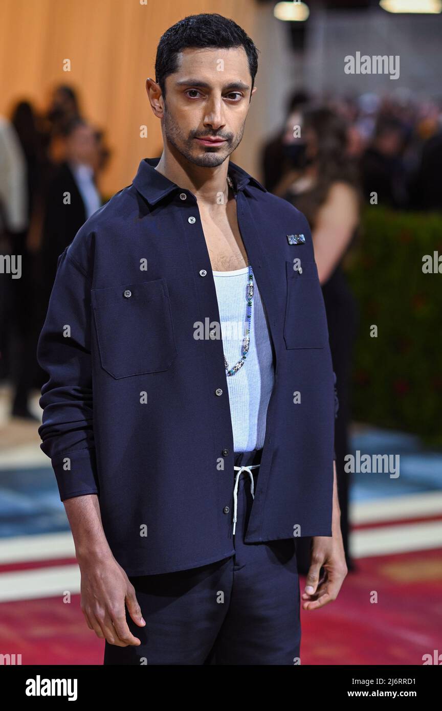 New York, NY on May 2, 2022. Riz Ahmed wearing Angelo Urrutia while ...