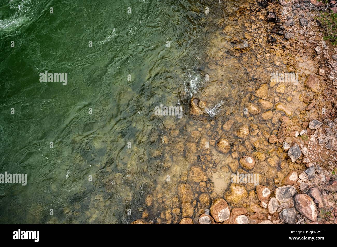 Small Boulder Breaks The Surface Along The Edge Of The Bright Green ...