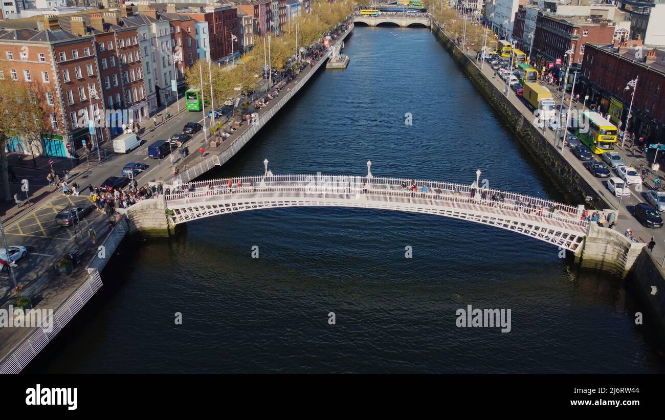 Famous Ha Penny Bridge in Dublin from above Stock Photo - Alamy