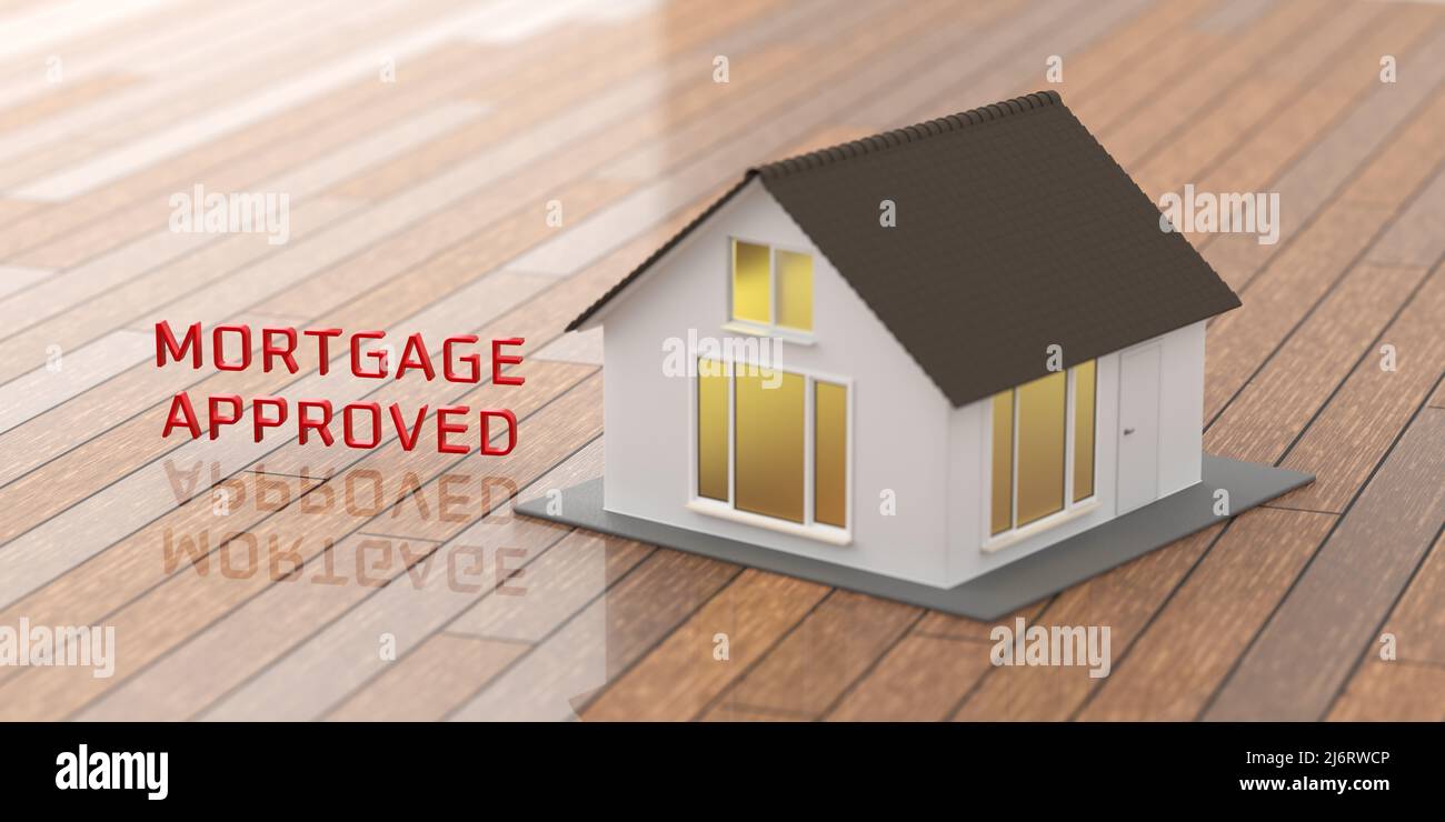 Mortgage approved concept. House with mortgage approved sign 3d render ...
