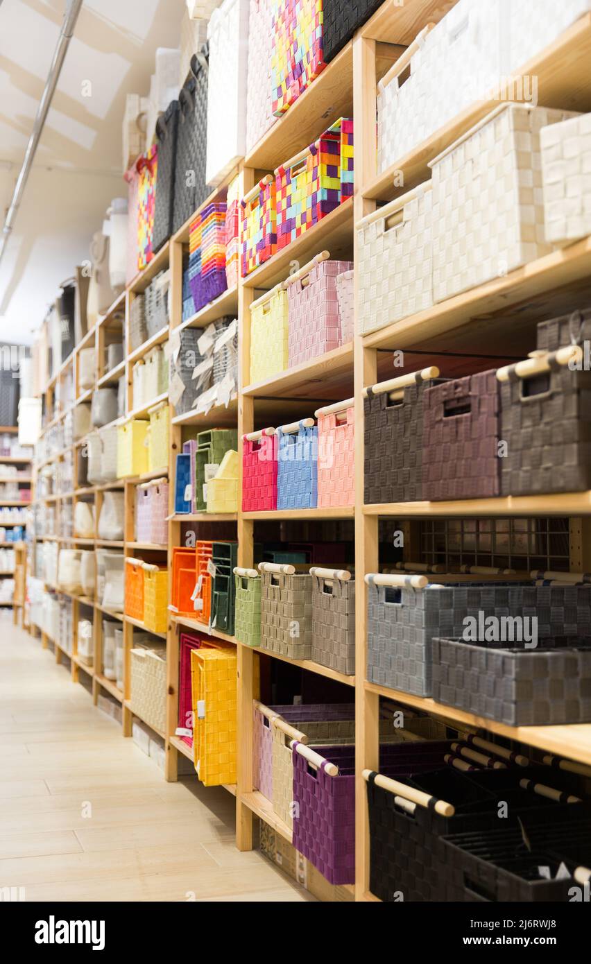 Storage boxes and baskets in home furnishings store Stock Photo - Alamy