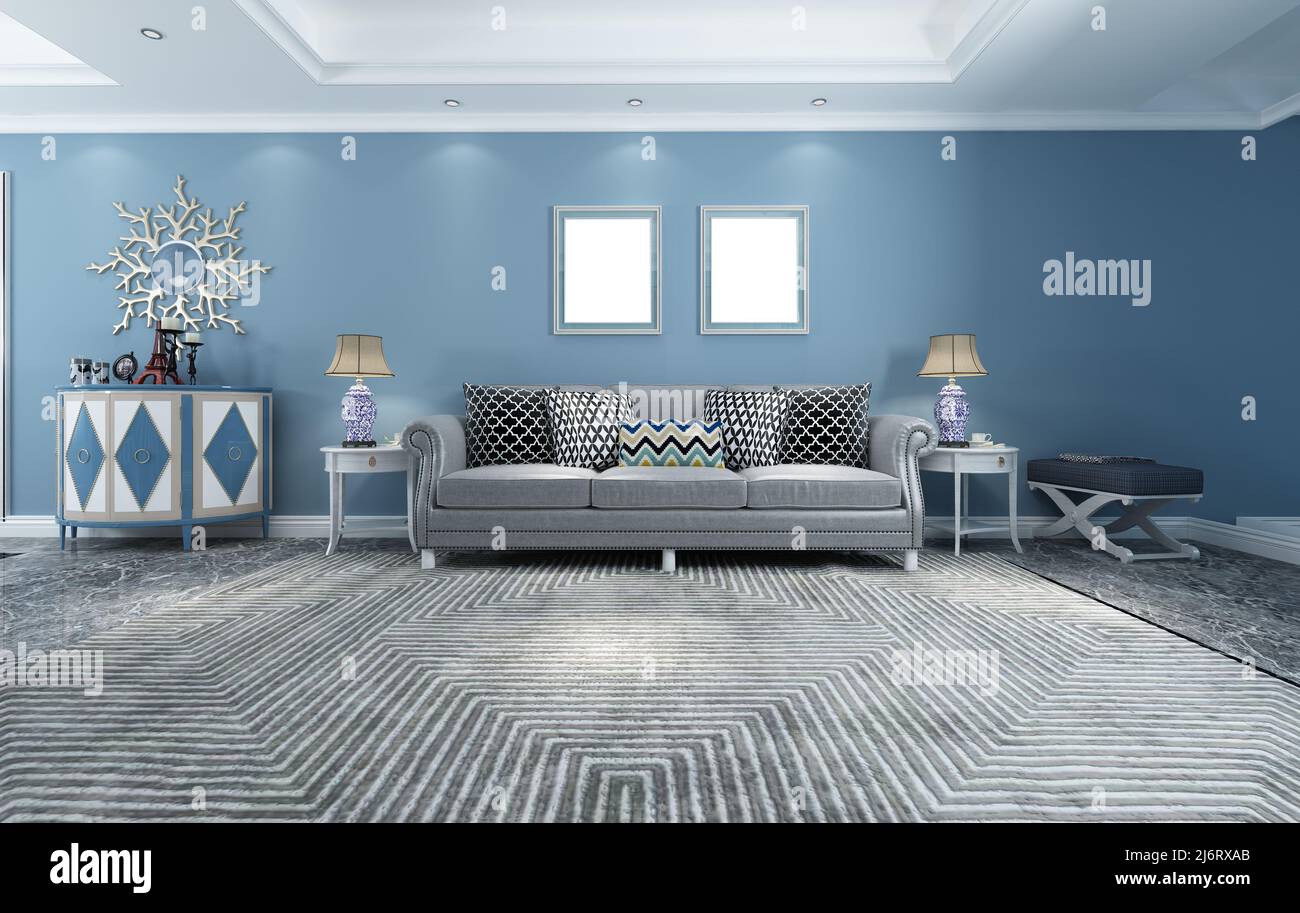 3d, blue, carpet, design, drawing room, grey, hall, illustration ...