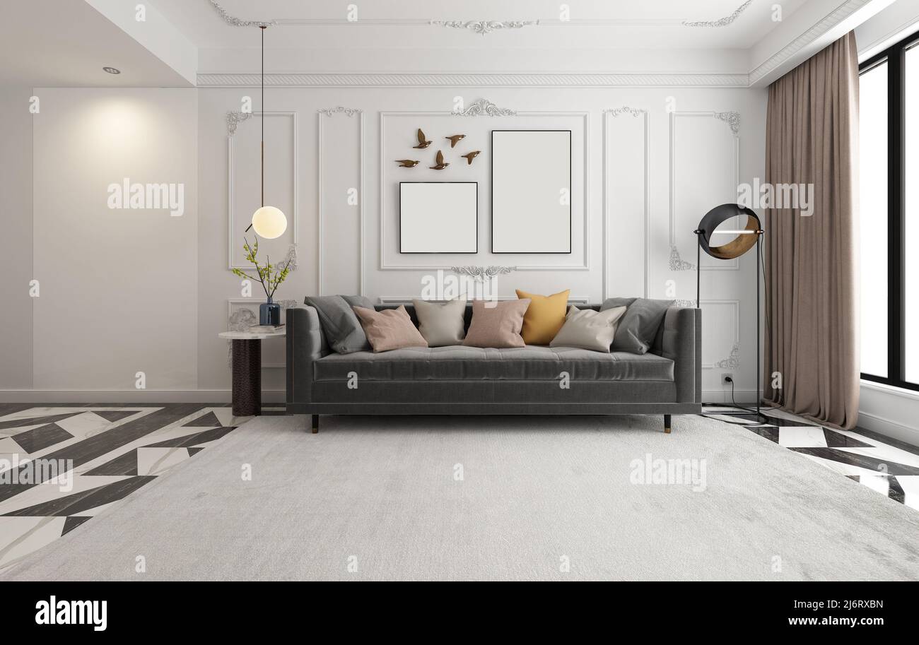 Simple living room, 3D rendering Stock Photo - Alamy