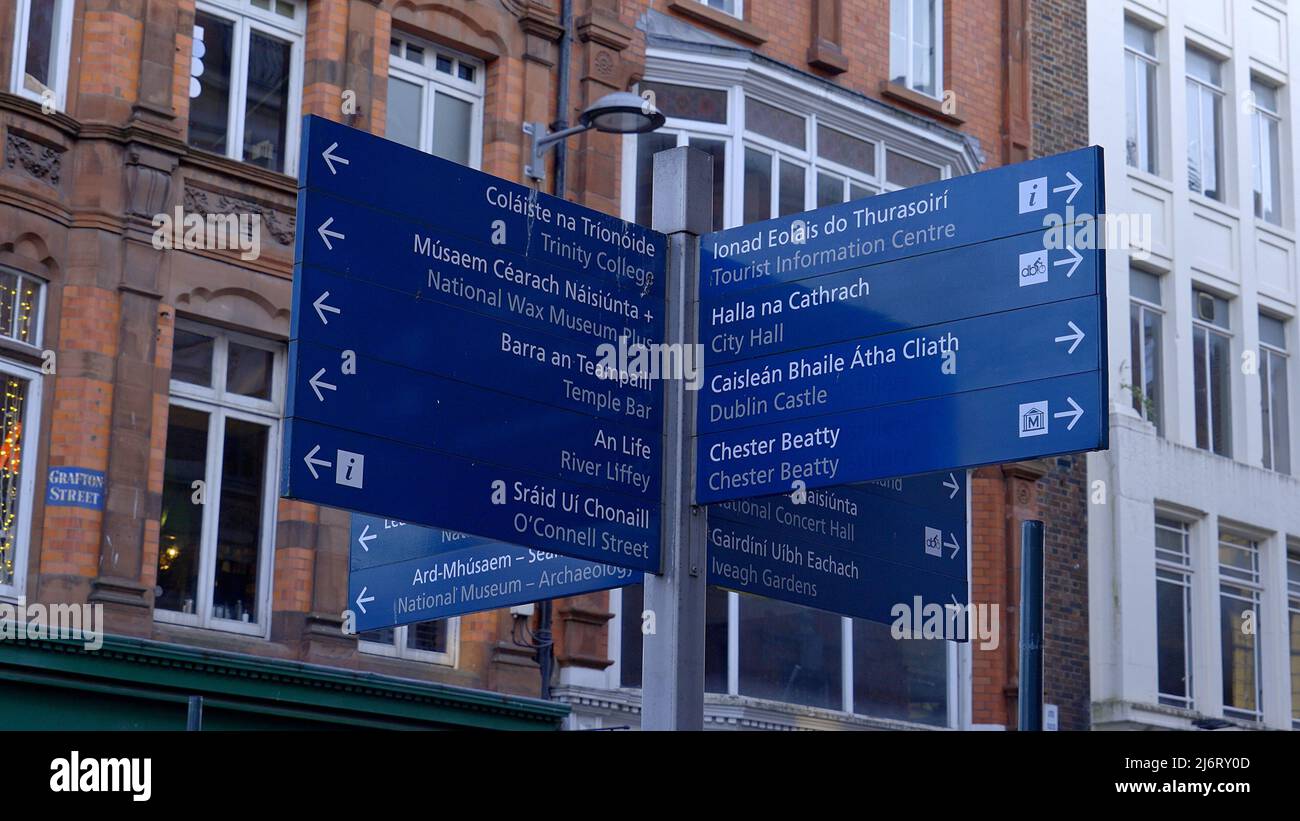 Direction signs in the city center of Dublin - travel photography Stock ...