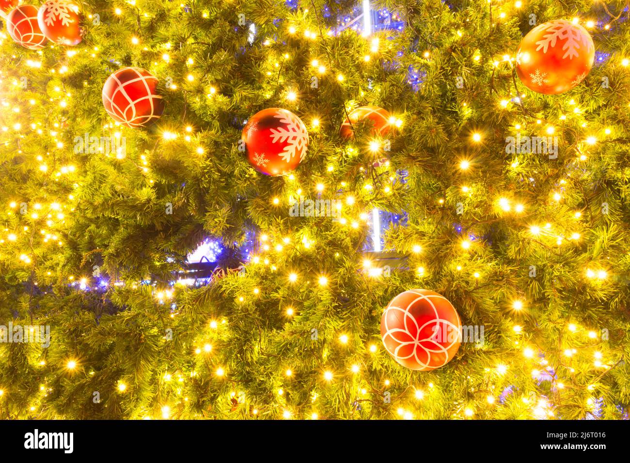 Decorative Christmas tree with red ball and light background Stock ...